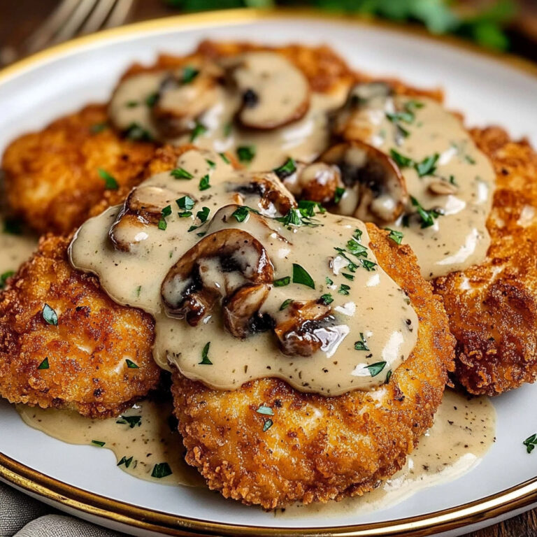 Golden Crispy Chicken with Parmesan Mushroom Sauce - Lady Recipes