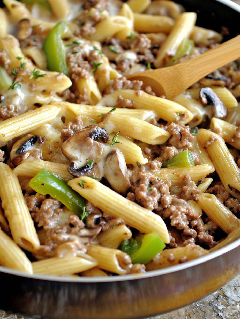 Philly Cheesesteak Pasta - Lady Recipes