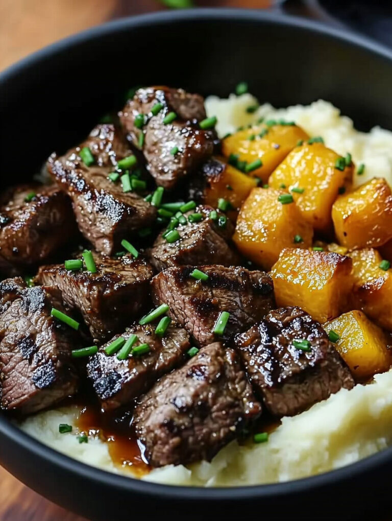 Ribeye Steak Bites and Cheesy Smashed Potatoes - Lady Recipes