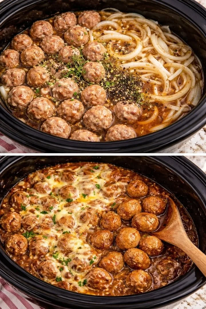 Delicious Crock Pot French Onion Meatballs